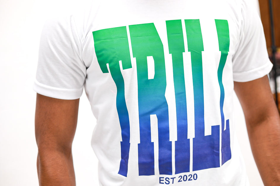 Ombre Trill Logo Tee - White\Green\Royal Blue – Trillest Co